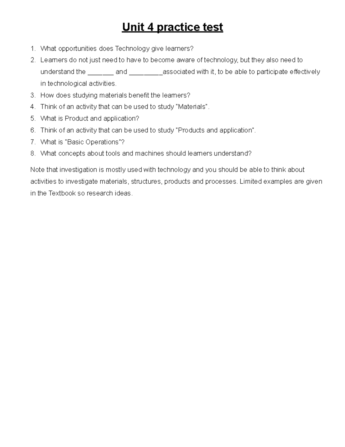 Unit 4 practice test - Unit 4 practice test 1. What opportunities does ...