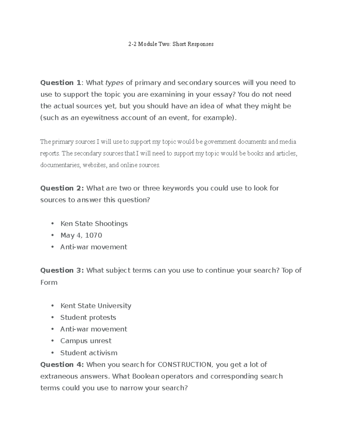HIS200 2-2 Short Responses - 2-2 Module Two: Short Responses Question 1 ...