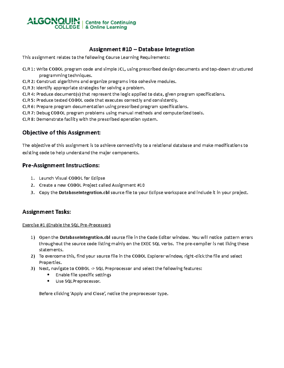 CST8283 Assignment#10 - Assignment #10 – Database Integration This ...