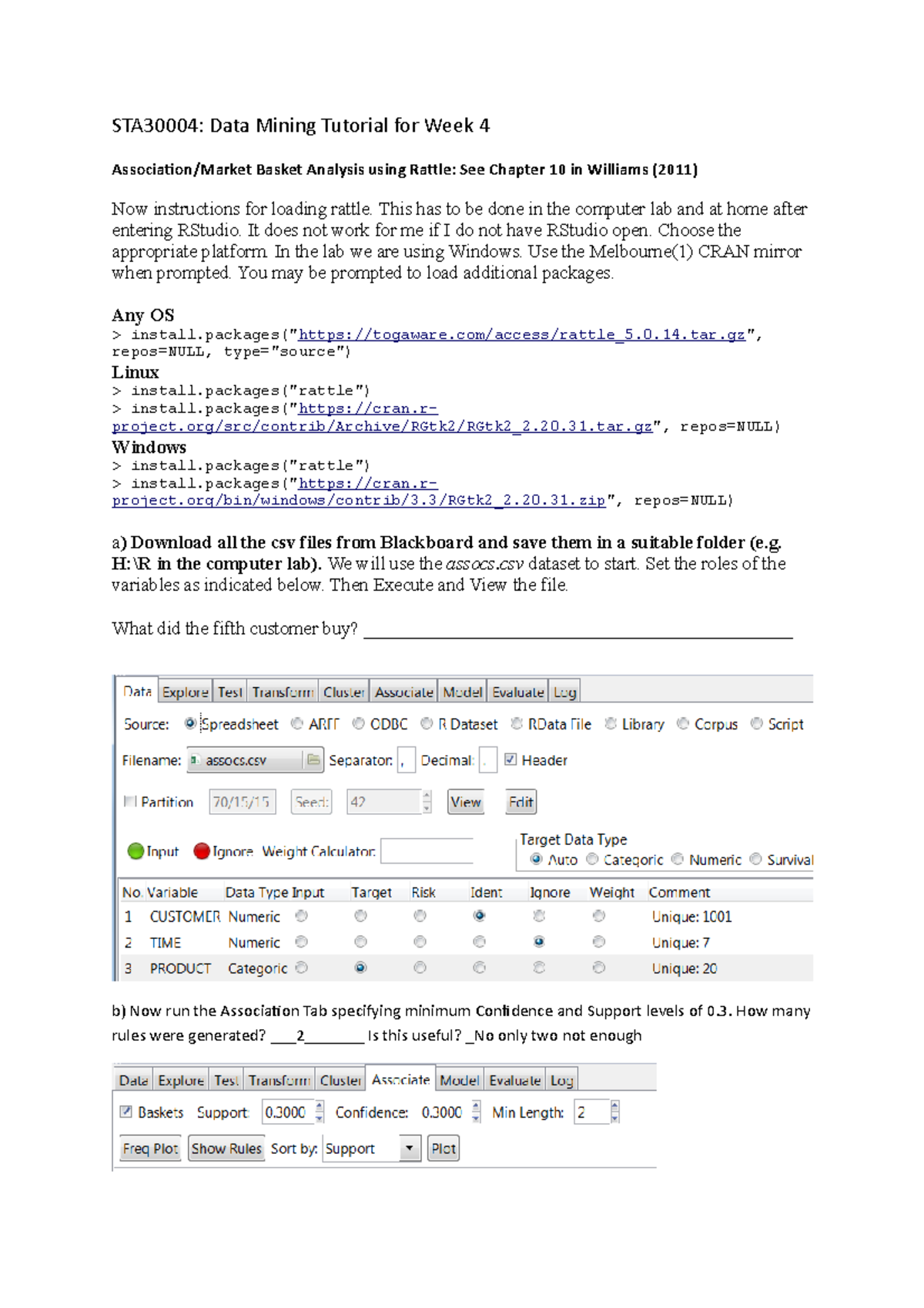 STA30004 week 4 tutorial Sol - STA30004: Data Mining Tutorial for Week 4 Association/Market ...