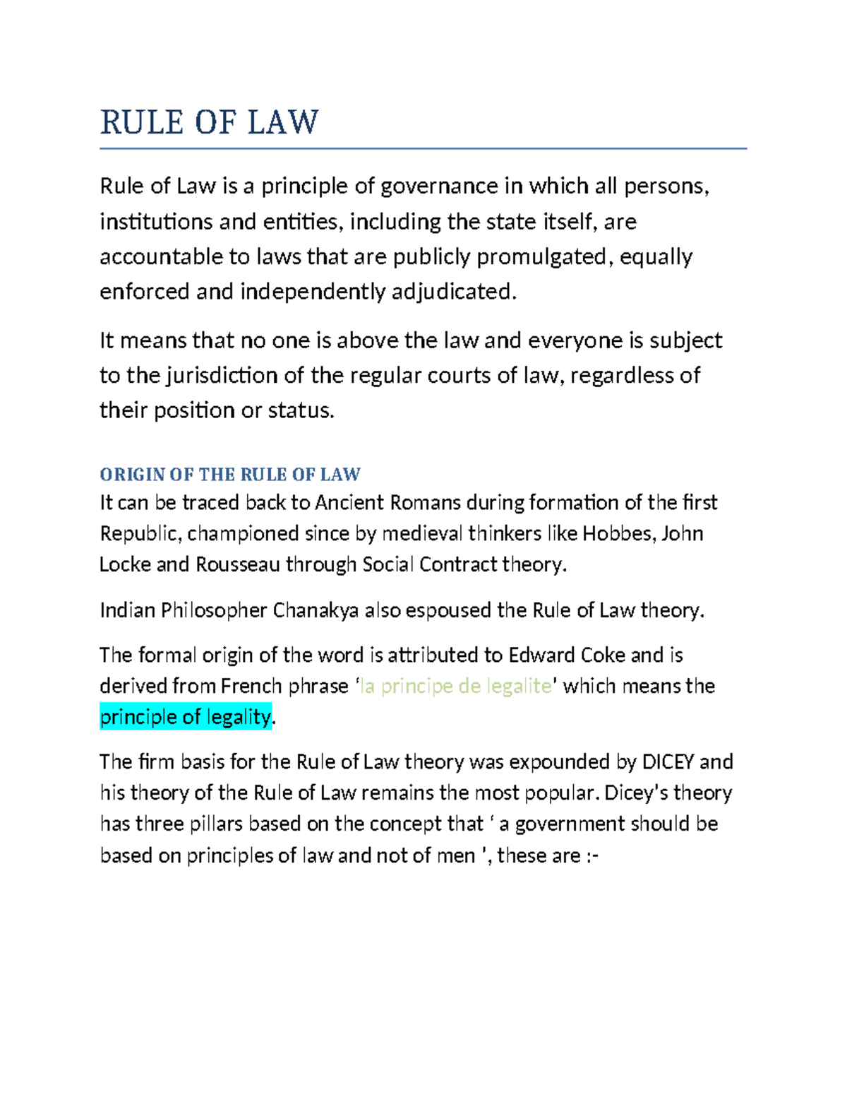 RULE OF LAW - an explanation to the rule of law - RULE OF LAW Rule of ...