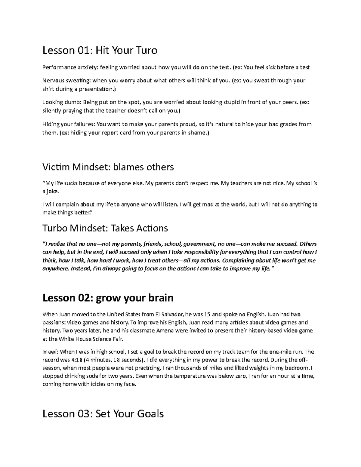 FLVS class notes - here - Lesson 01: Hit Your Turo Performance anxiety ...