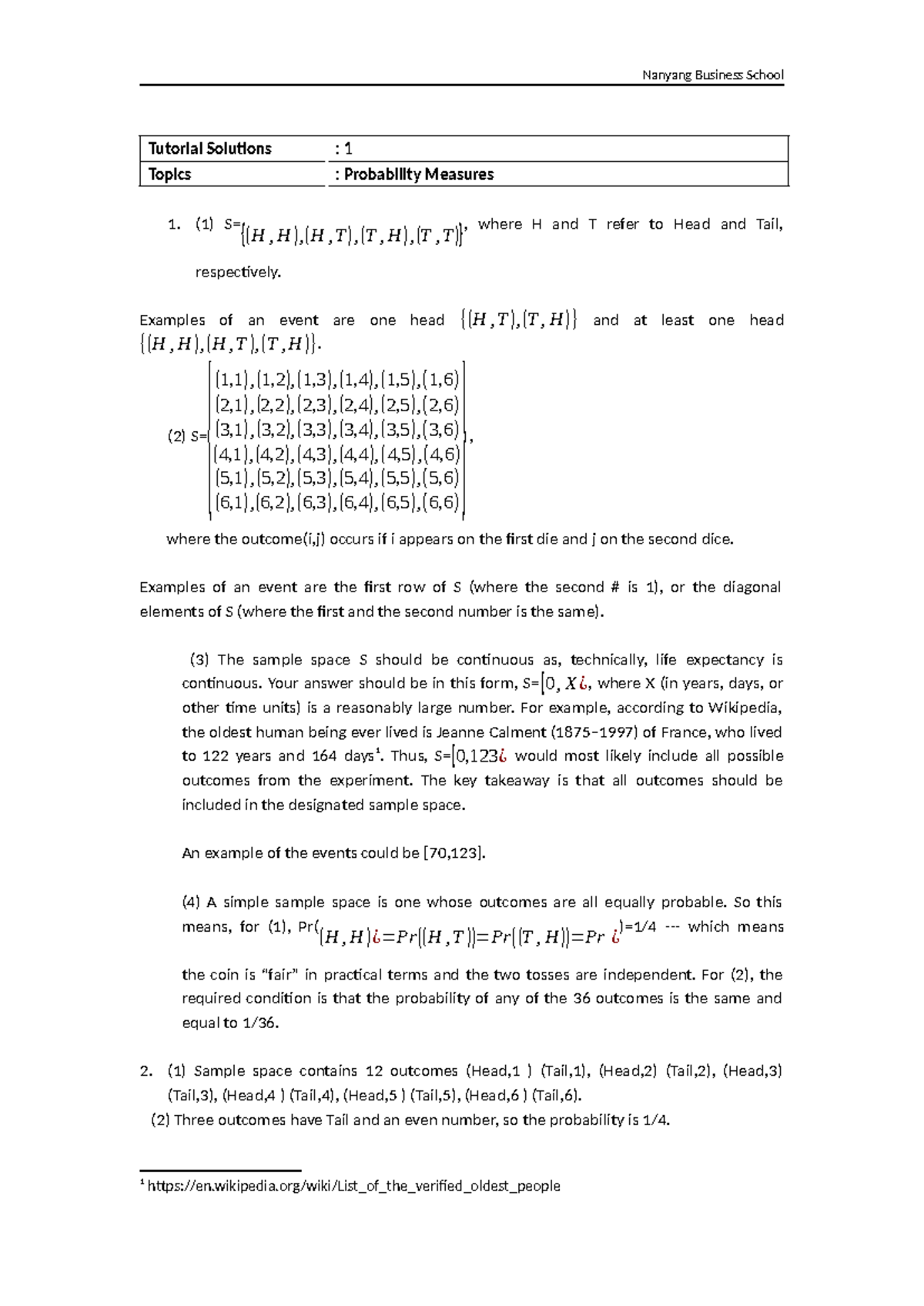 Solutions week 1 - Tutorial answers week 1 - Nanyang Business School ...