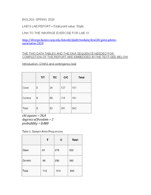 Lab report 2 - Lab Report II (Biol 203, Spring 2022) Part 1: 1 AGCGCCCAAT ACGCAAACCG CCTCTCCCCG ...