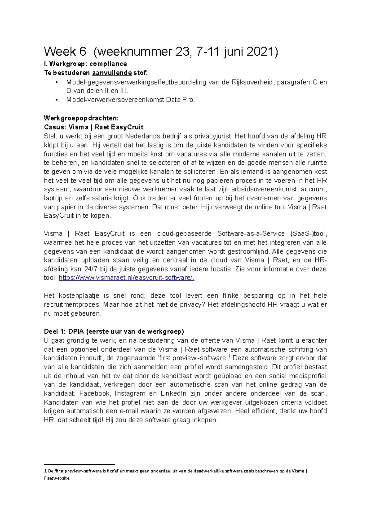 Werkgroepopdrachten week 6 - Compliance - Week 6 (weeknummer 23, 7-11 ...