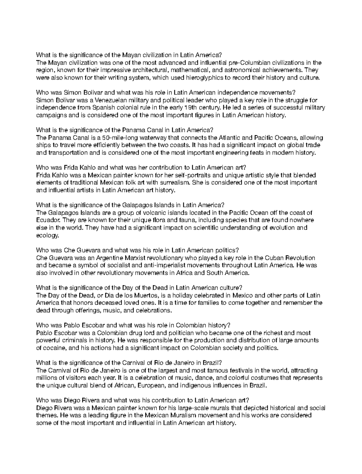 Intro to Latin America Humanities 3 - What is the significance of the ...