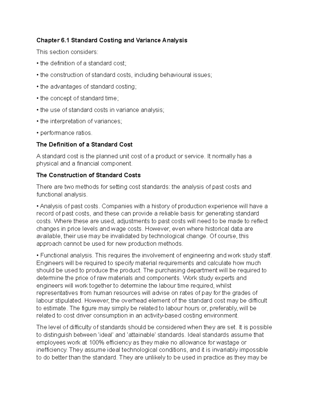 Chapter 6.1 Standard Costing and Variance Analysis - Chapter 6 Standard ...