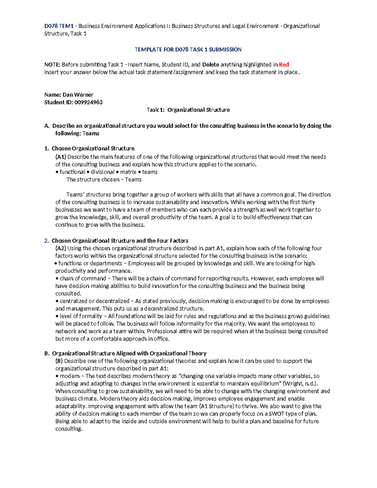 D078 Task 1 - Pass - D078 TEM1 - Business Environment Applications I ...