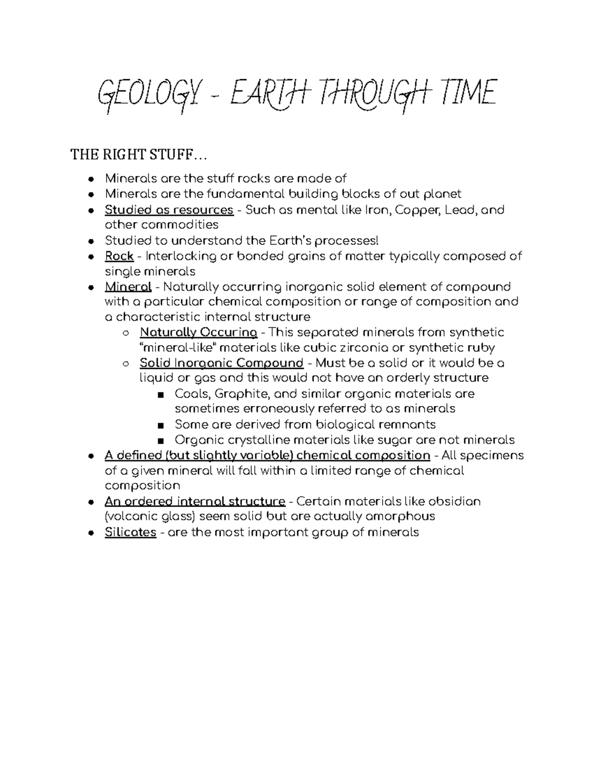 The Right Stuff - Lecture Notes Teacher: Ken Anderson - GEOLOGY - EARTH ...