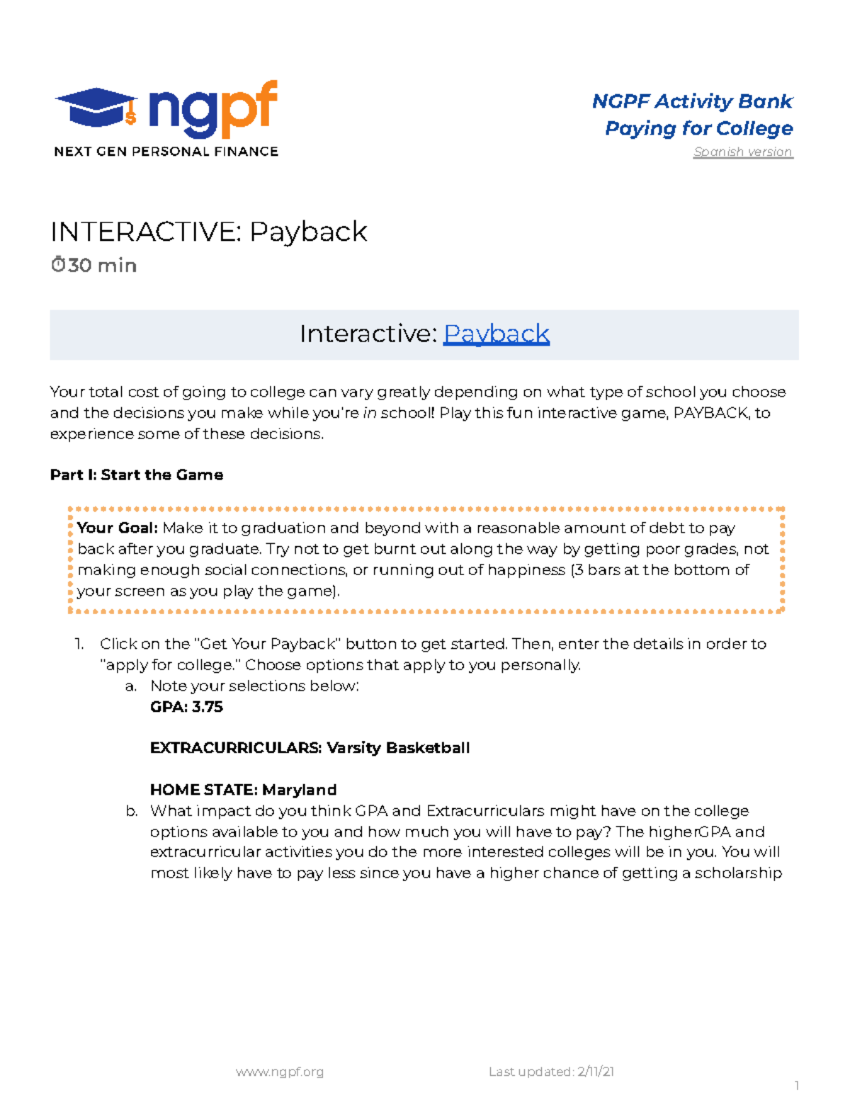Allison Haas - Interactive Payback Game - 10449681 - NGPF Activity Bank ...