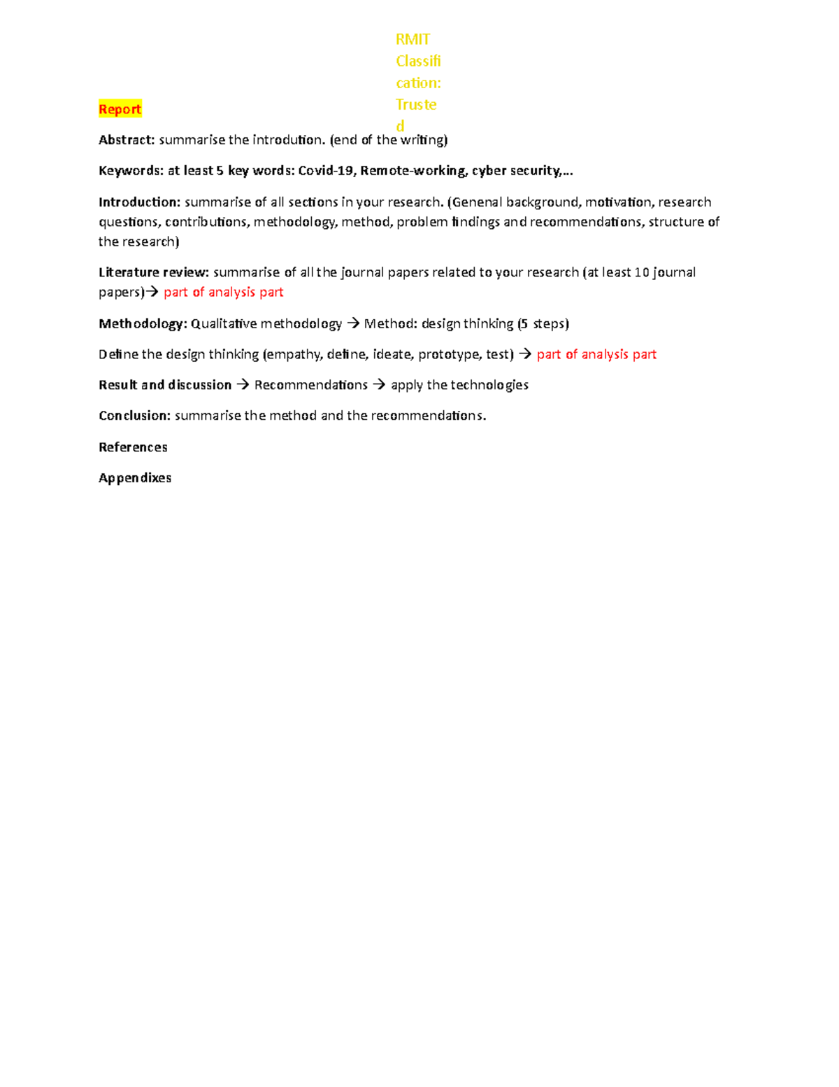 Structure of the research A3 - Report Abstract: summarise the ...