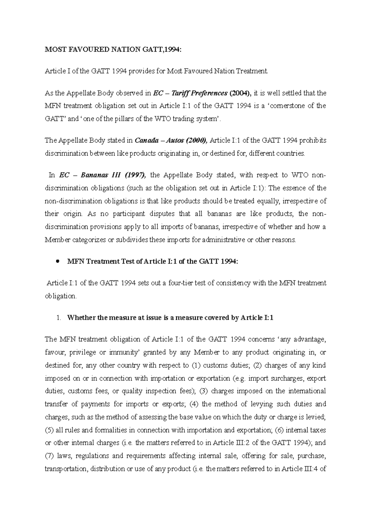 MFN AND NT - summary notes for mfn and nt principles of wto law - MOST ...