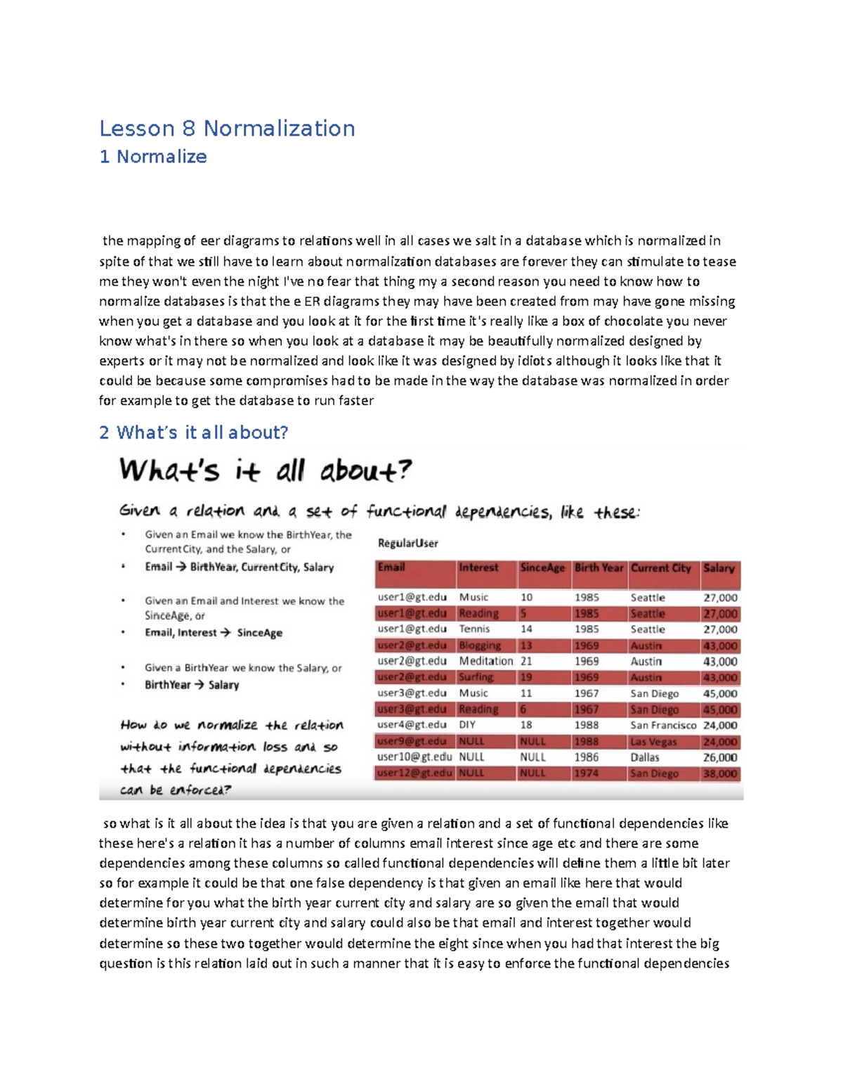 Lesson 8 Normalization - Lesson 8 Normalization 1 Normalize the mapping ...