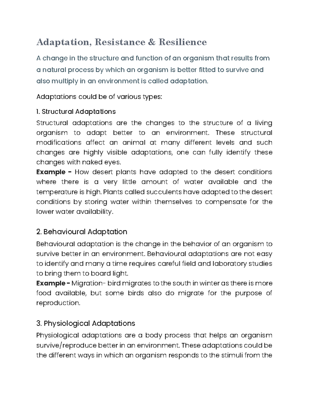 Biomes - Adaptation, Resistance & Resilience A change in the structure and function of an - Studocu