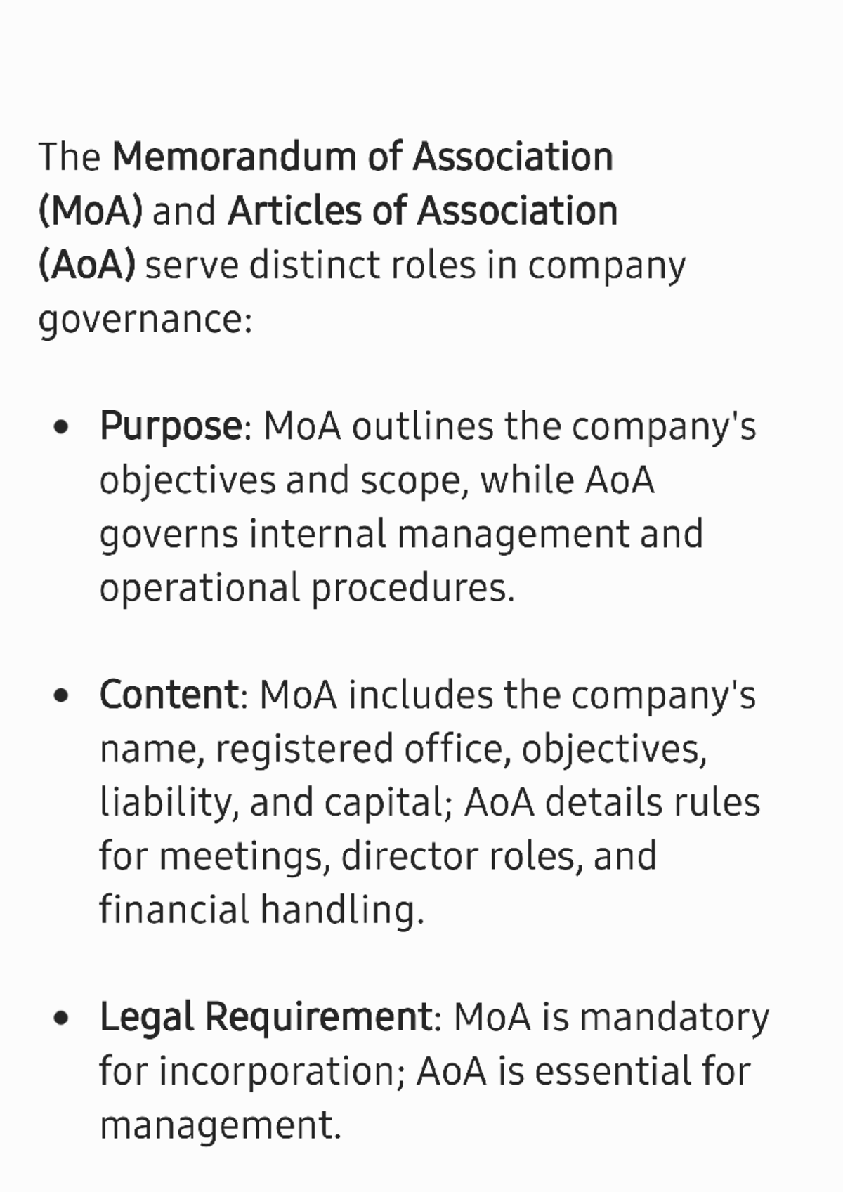 Business association - Good - The Memorandum of Association (MoA) and Articles of Association ...
