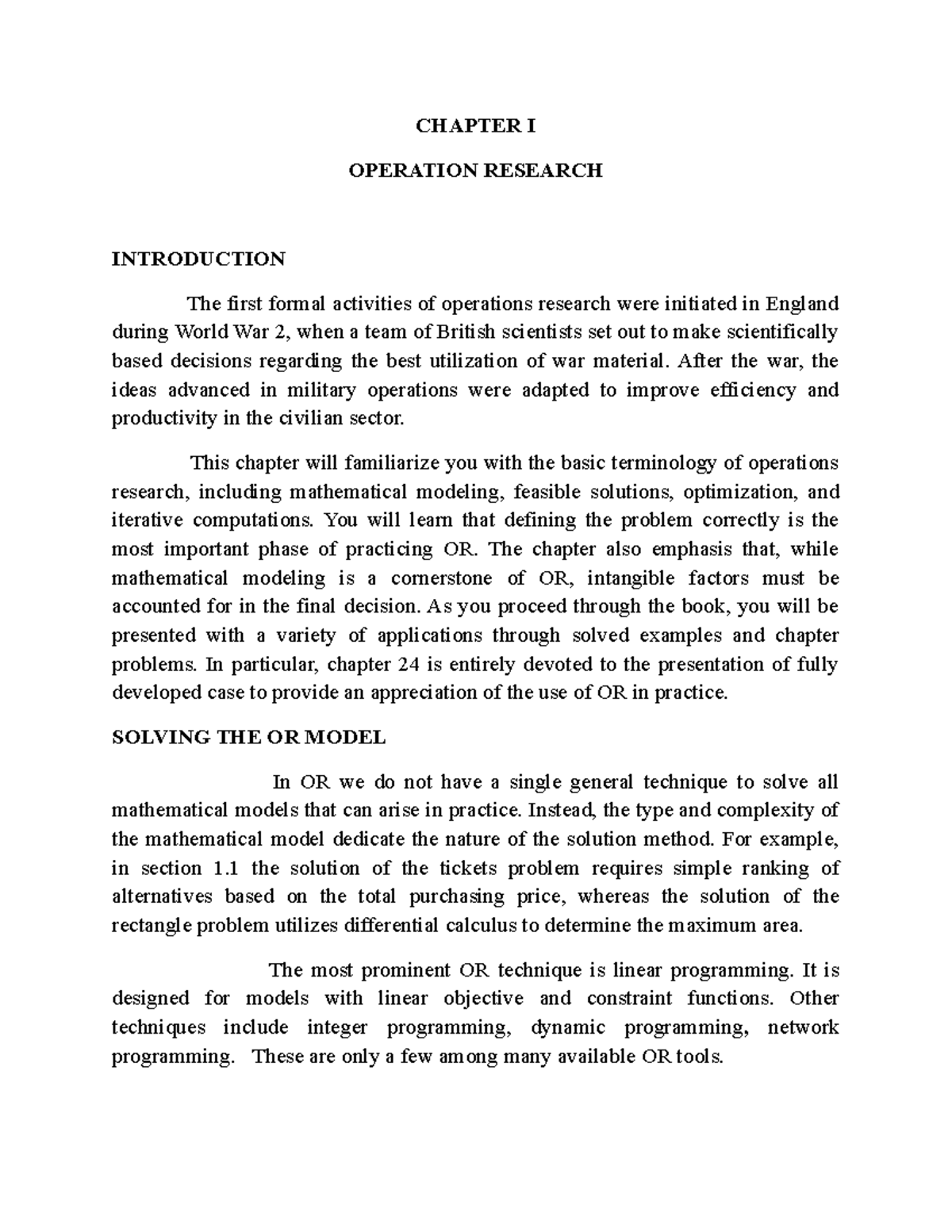 Queueing theory with OR intro - CHAPTER I OPERATION RESEARCH ...