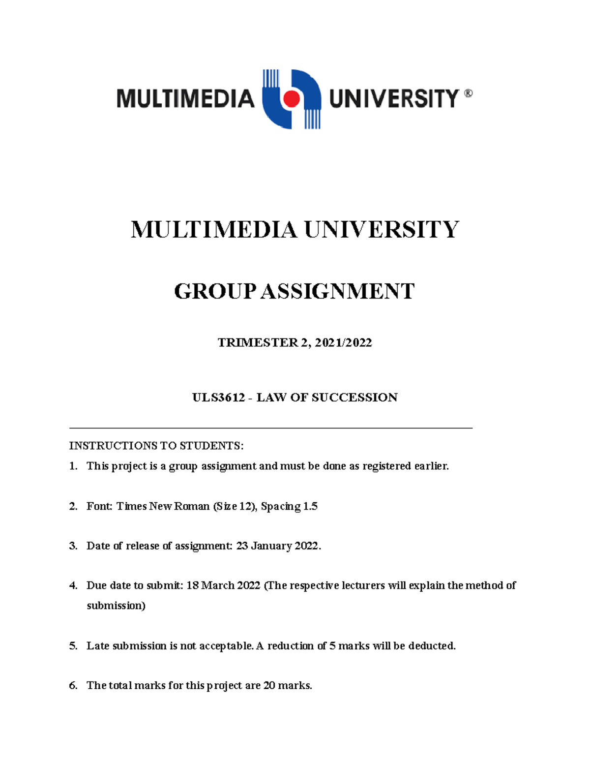 Assignment Questions - MULTIMEDIA UNIVERSITY GROUP ASSIGNMENT TRIMESTER ...