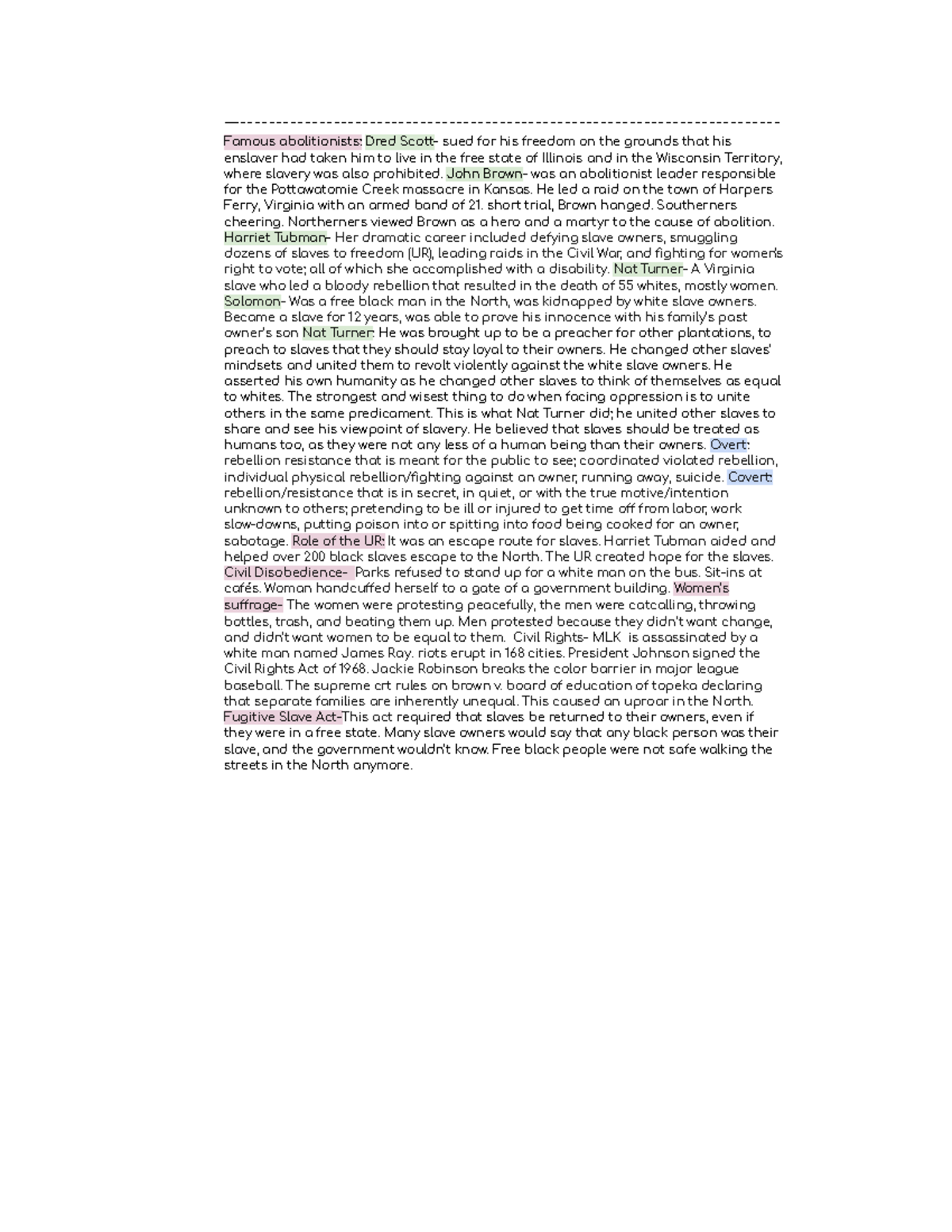 Copy of notecard - Study Note Card for Fight for Equality. Has famous ...