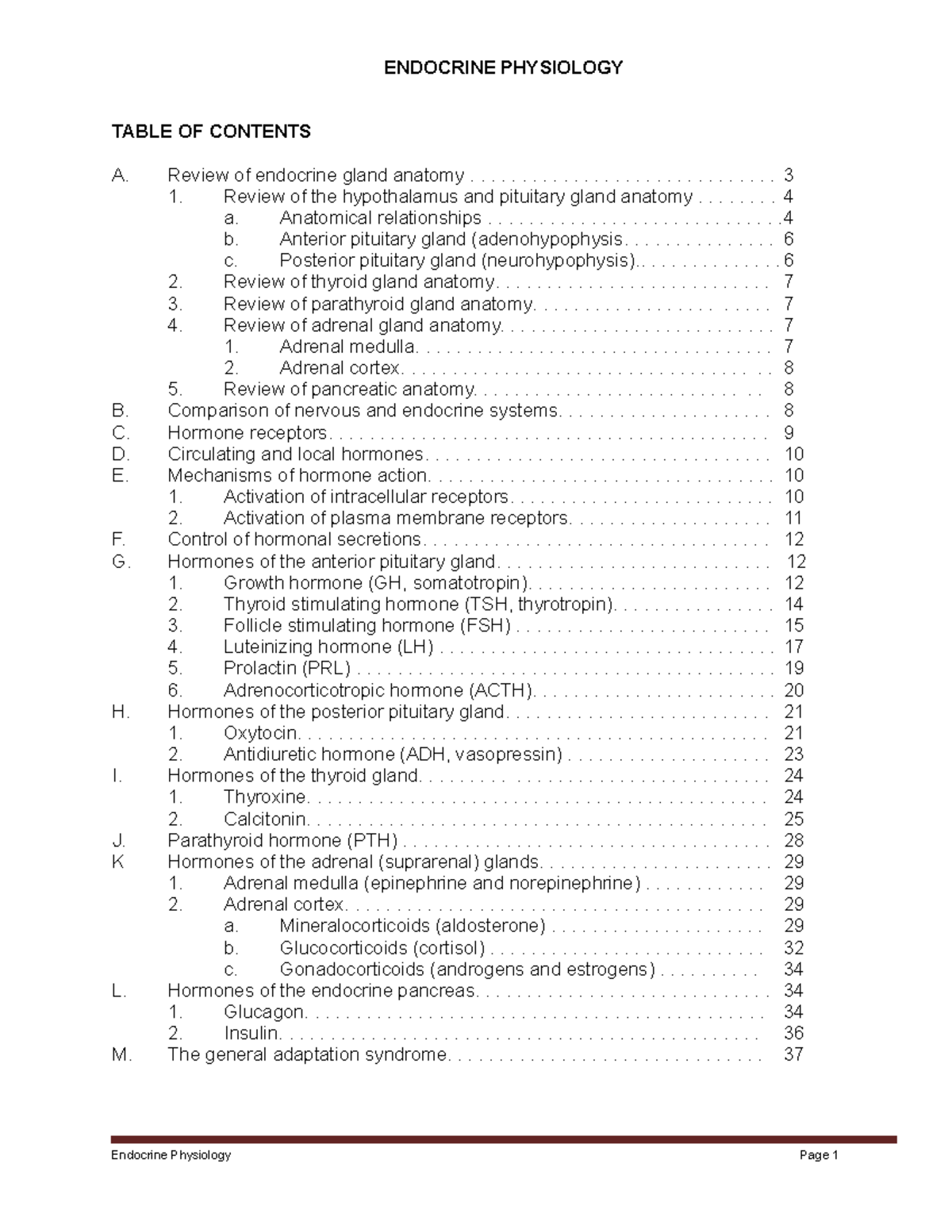 Study Guide 08 - Endocrine Physiology - ENDOCRINE PHYSIOLOGY A. Review ...