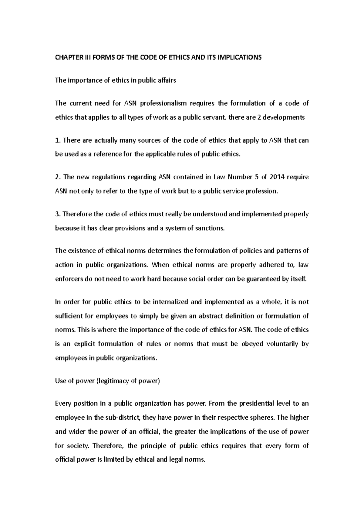 Chapter III Forms OF THE CODE OF Ethics AND ITS IM - CHAPTER III FORMS ...