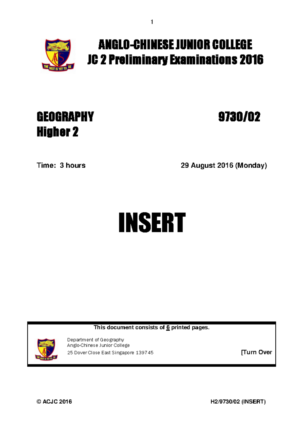 ACJC H2 GEO P2 Insert - ANGLO-CHINESE JUNIOR COLLEGE JC 2 Preliminary ...