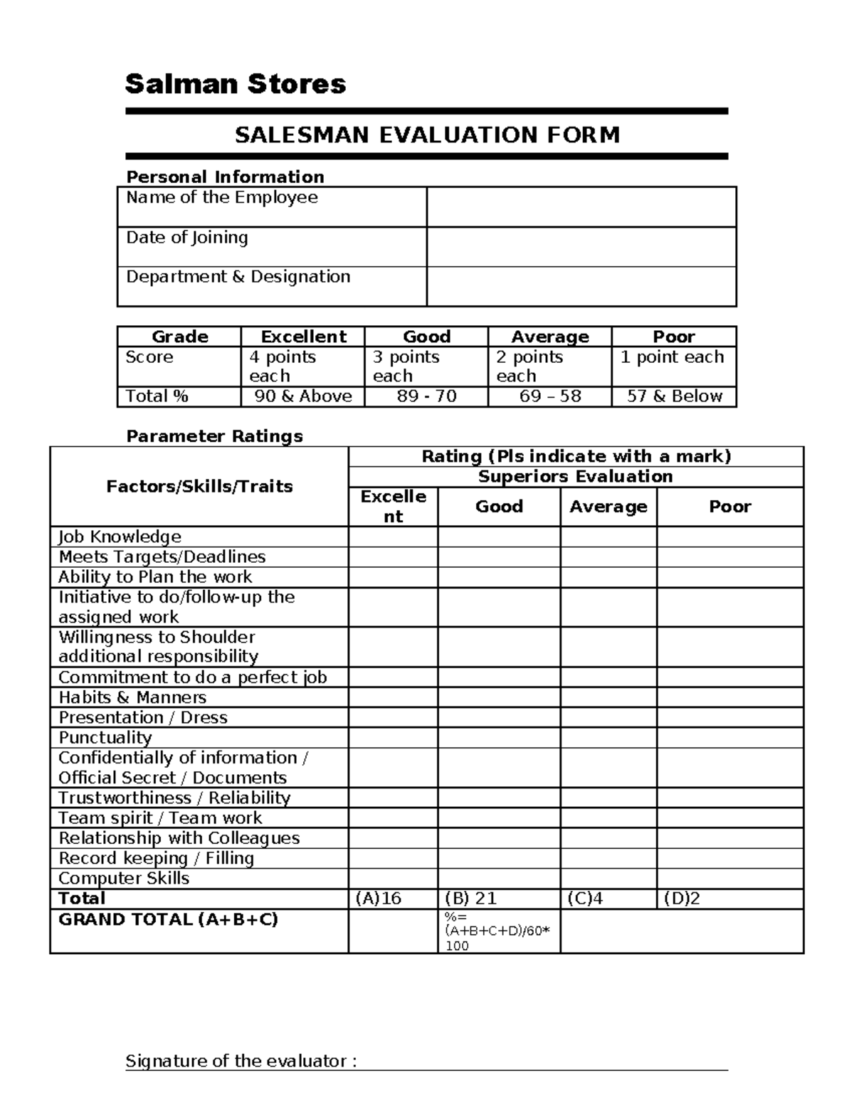 Sales evaluationhh-jjdjjdjsjsjejejejhe - Salman Stores SALESMAN ...