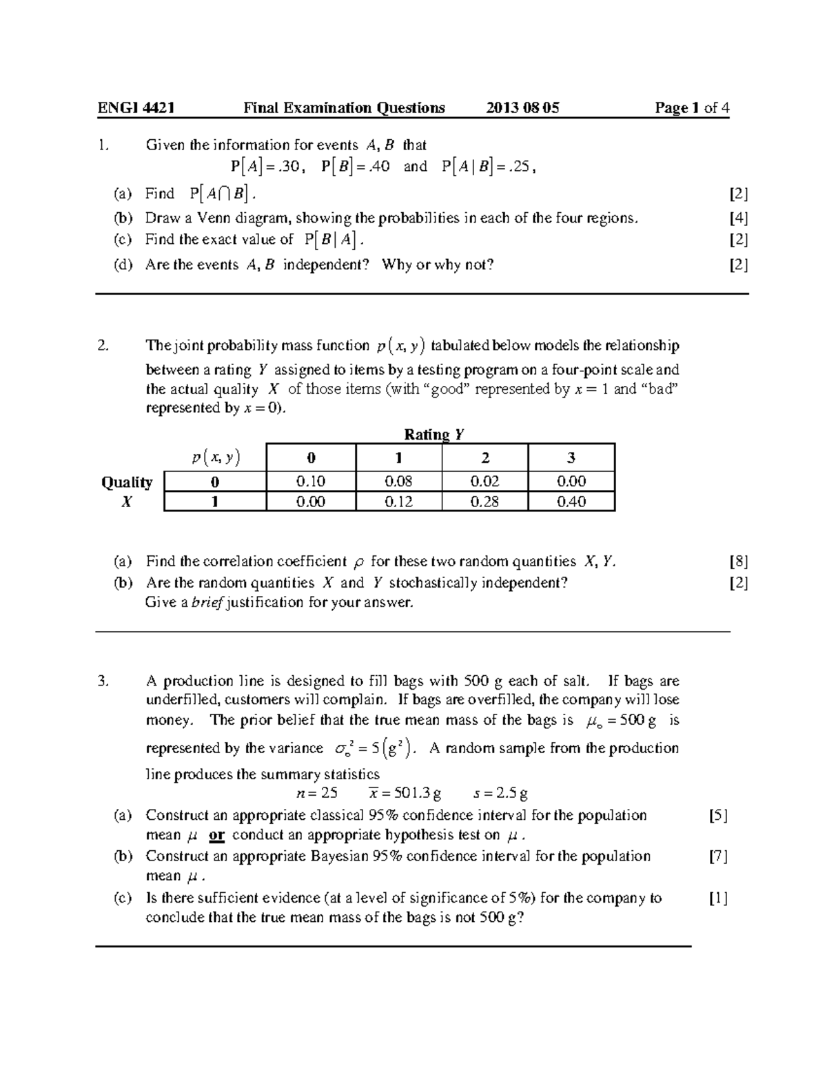 Exam 5 August 2013, questions and answers - Engi 4421 final examination ...