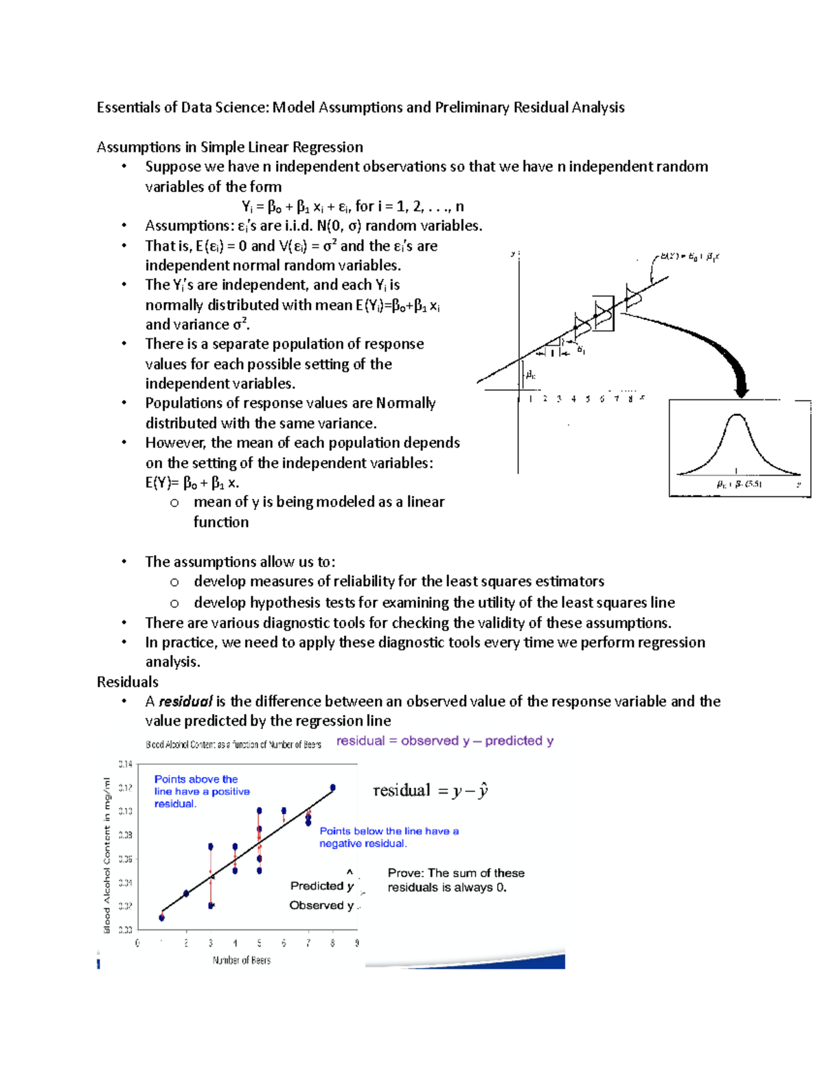 Model Assumptions and Preliminary Residual Analysis notes - Essentials ...