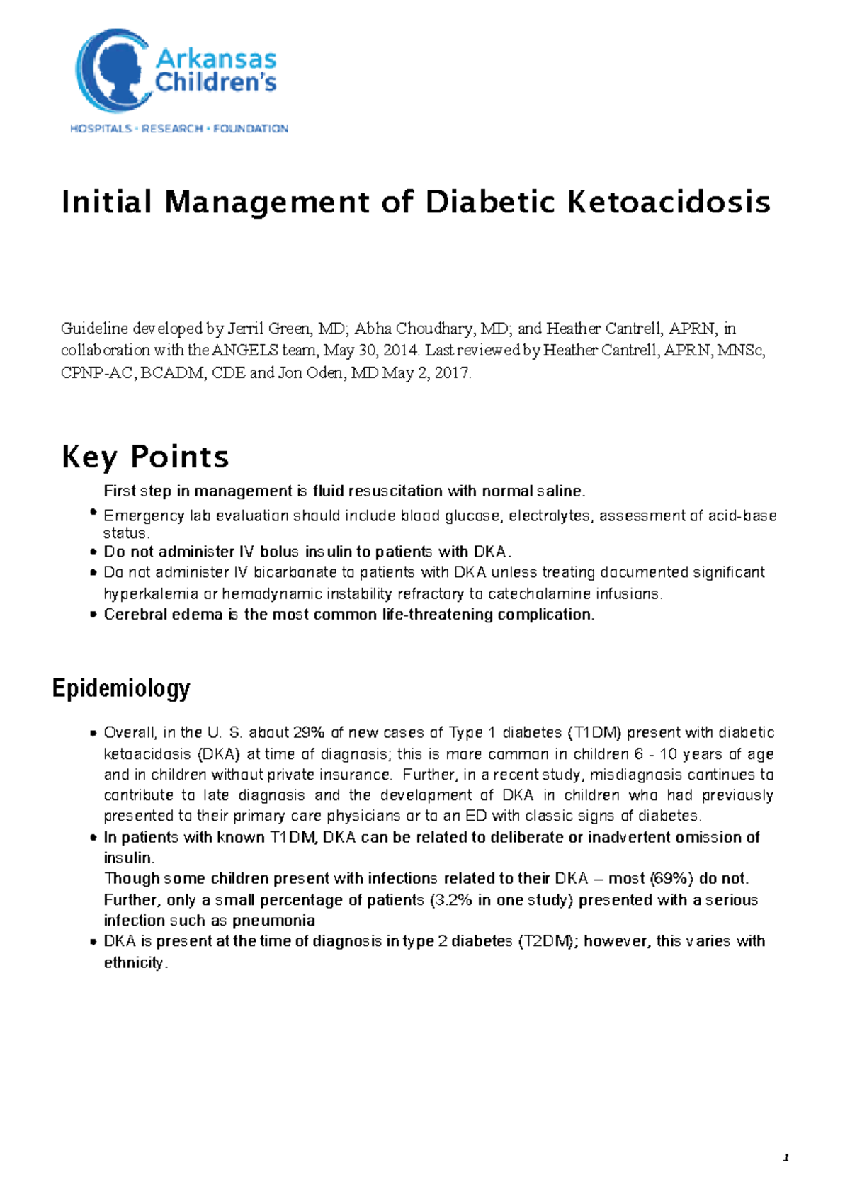 Initial Management Diabetic Ketoacidosis - Initial Management of ...