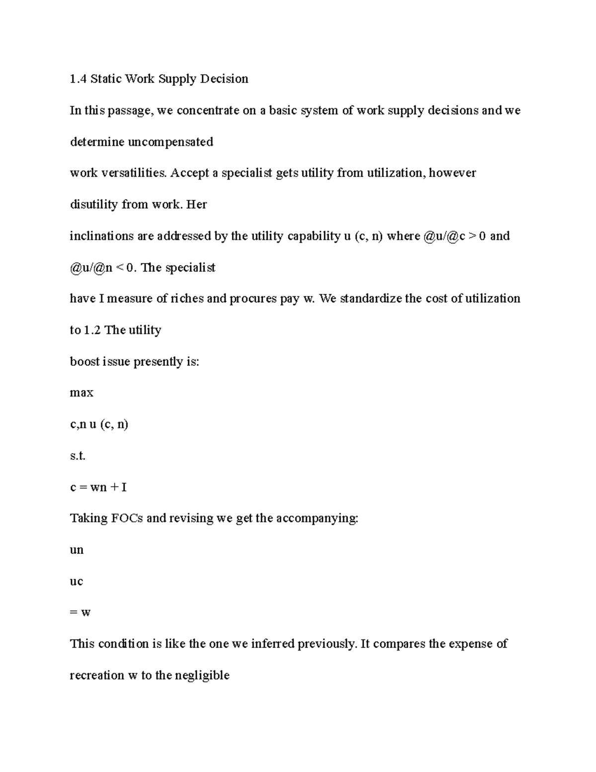 Static work supply - lecture notes - 1 Static Work Supply Decision In ...
