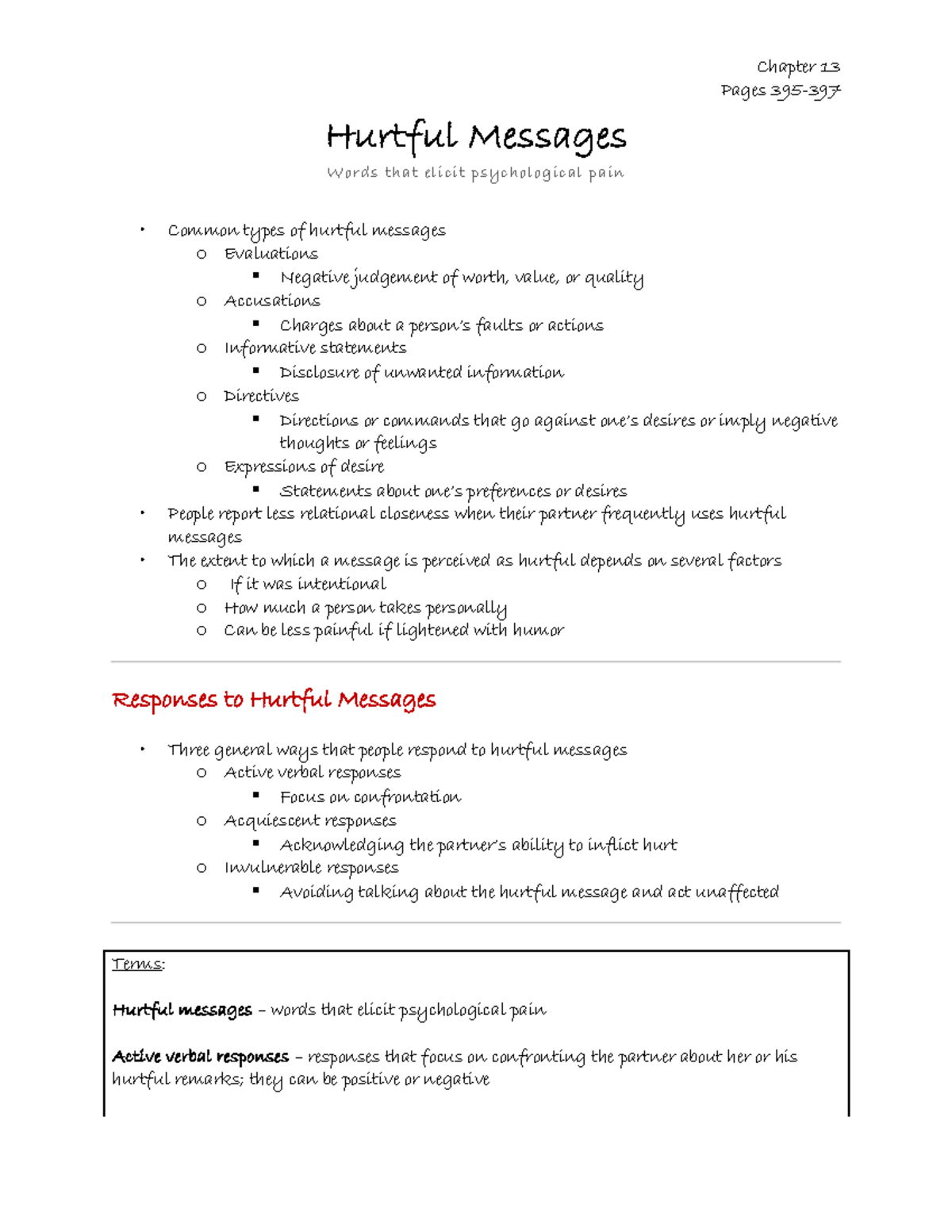 Hurtful Messages (Chapter 13 pg. 395-397) - Chapter 13 Pages 395 ...