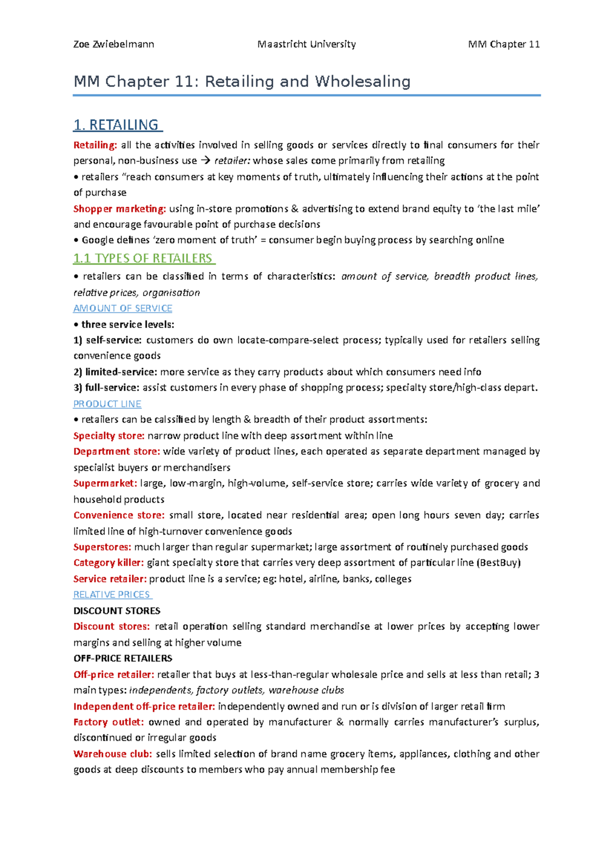 MM-Theory Chapter 11 - MM Chapter 11: Retailing and Wholesaling 1 ...