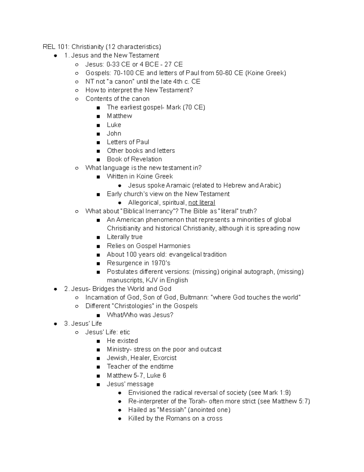 REL 101 Christianity - REL 101: Christianity (12 characteristics) 1 ...