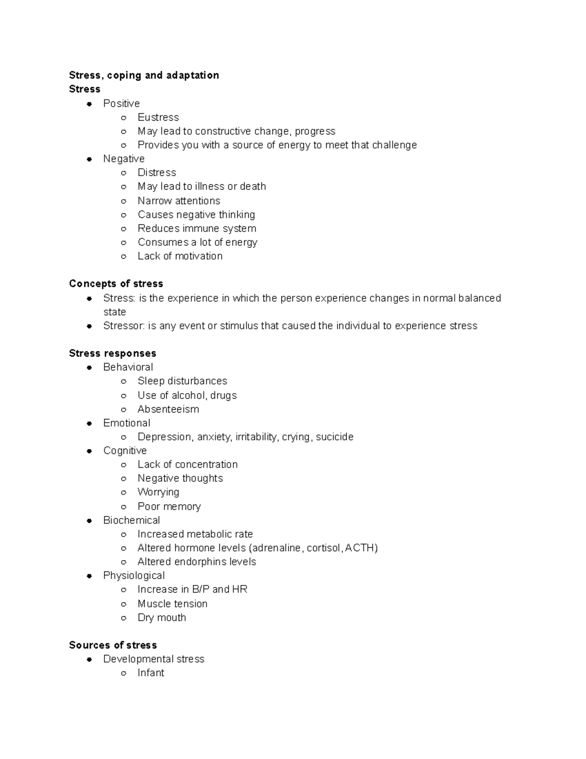 Stress, coping and adaptation - Stress, coping and adaptation Stress ...
