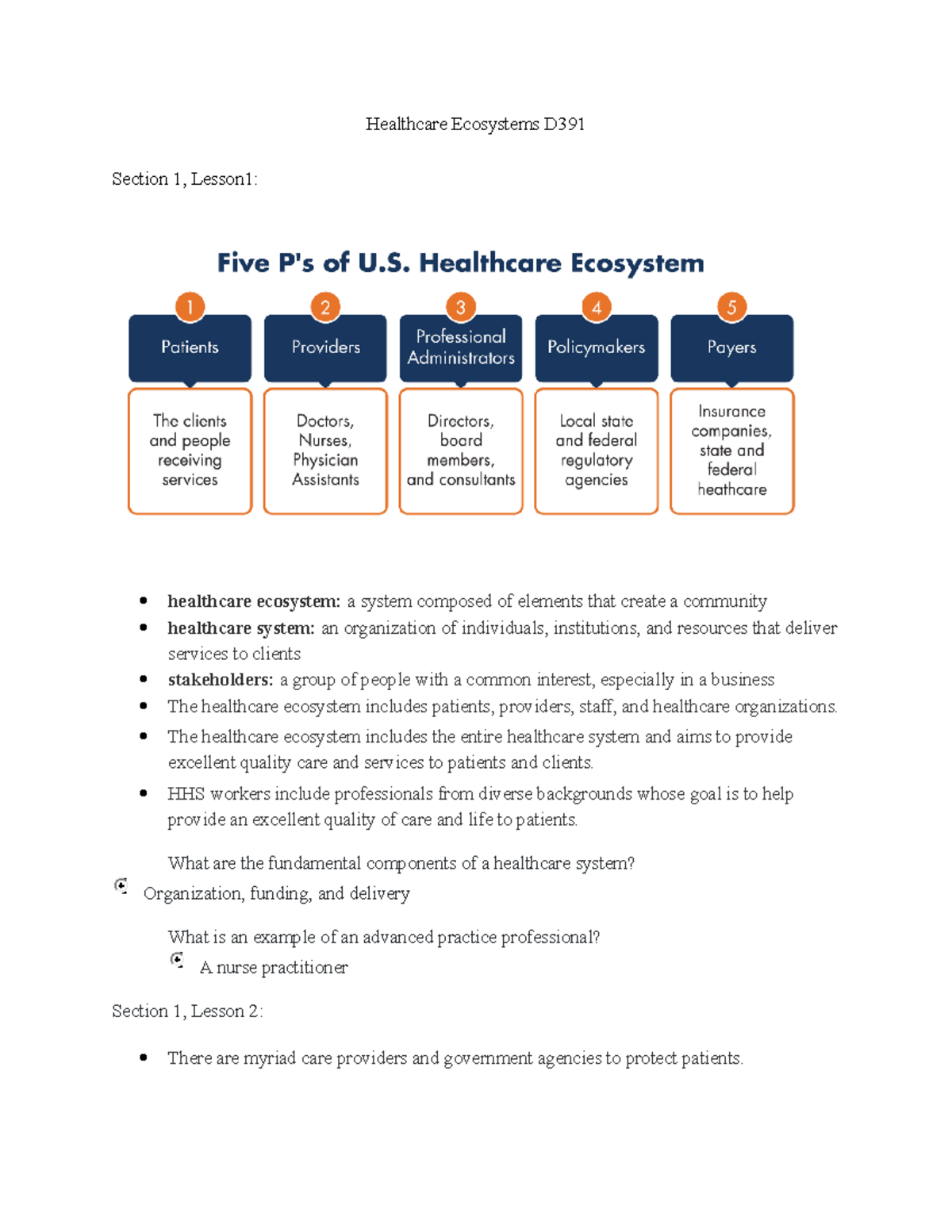 Healthcare Ecosystems D391 Notes - Healthcare Ecosystems D Section 1 ...