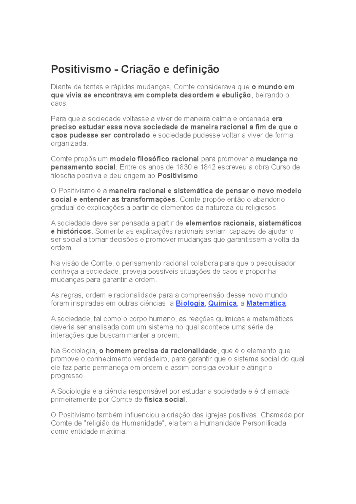 Positivismo - Resumos para a frequência, professora Patricia Paula ...
