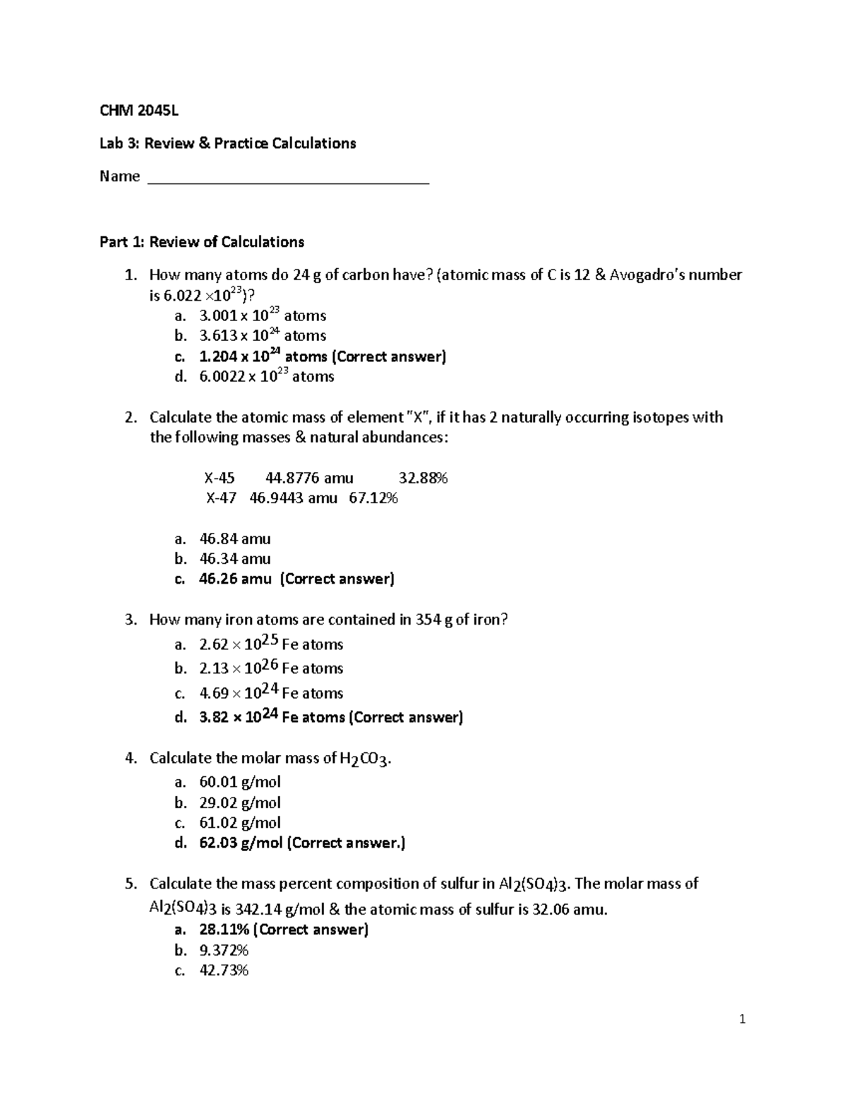 2045 LAB 3 2021 - notes - 1 CHM 2045L Lab 3: Review & Practice ...