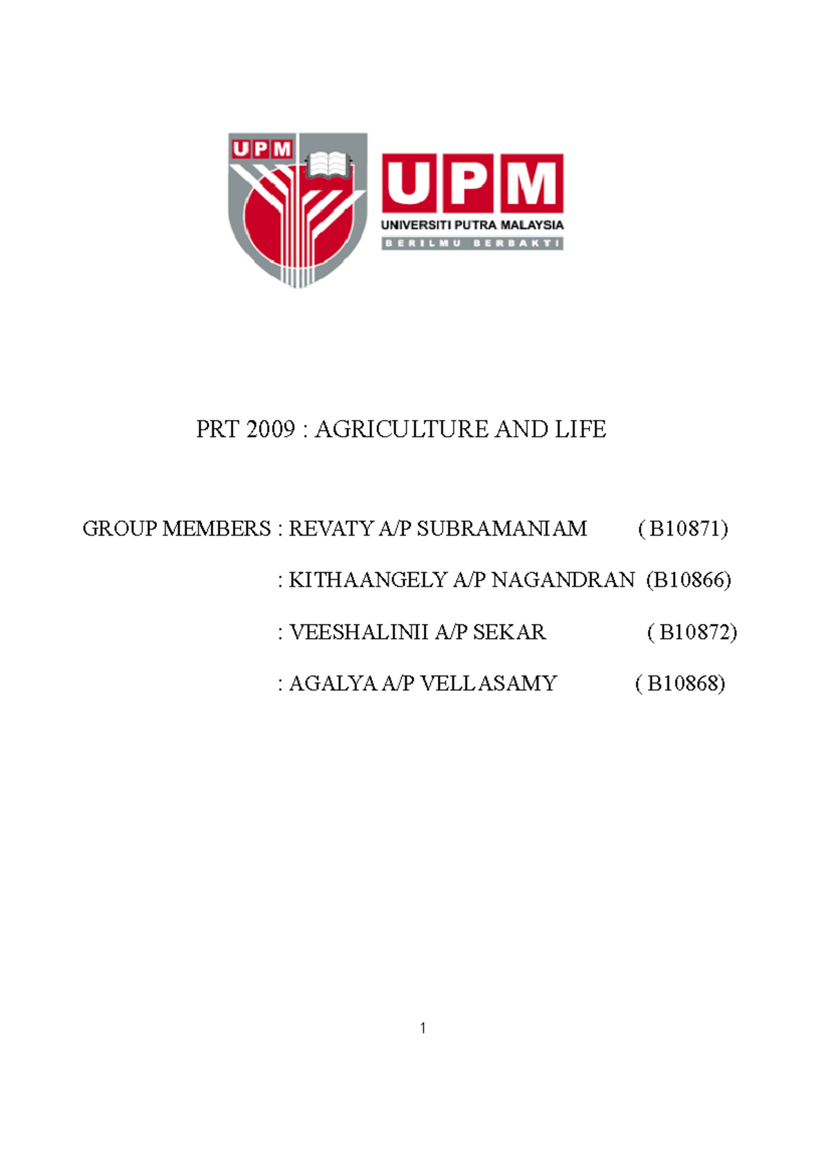PRT Module Tasks FD1 - Lecture notes 2-56 - PRT 2009 : AGRICULTURE AND ...