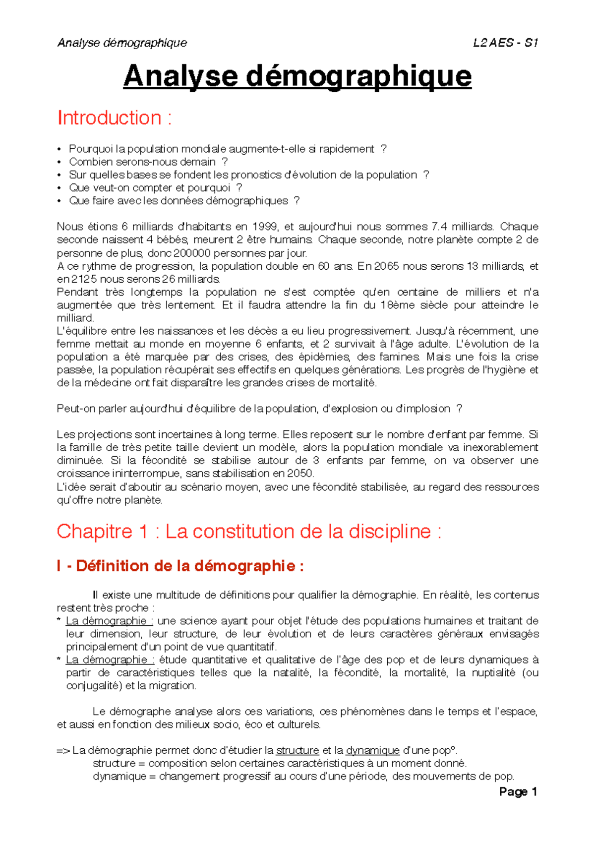 Analyse-de mographique - Analyse démographique L2 AES - S1 Analyse ...