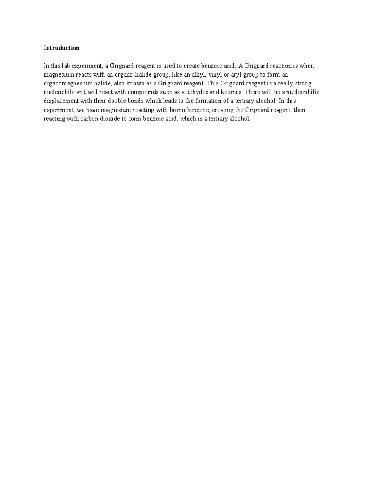 Lab 5 grignard reaction intro - Introduction In this lab experiment, a ...