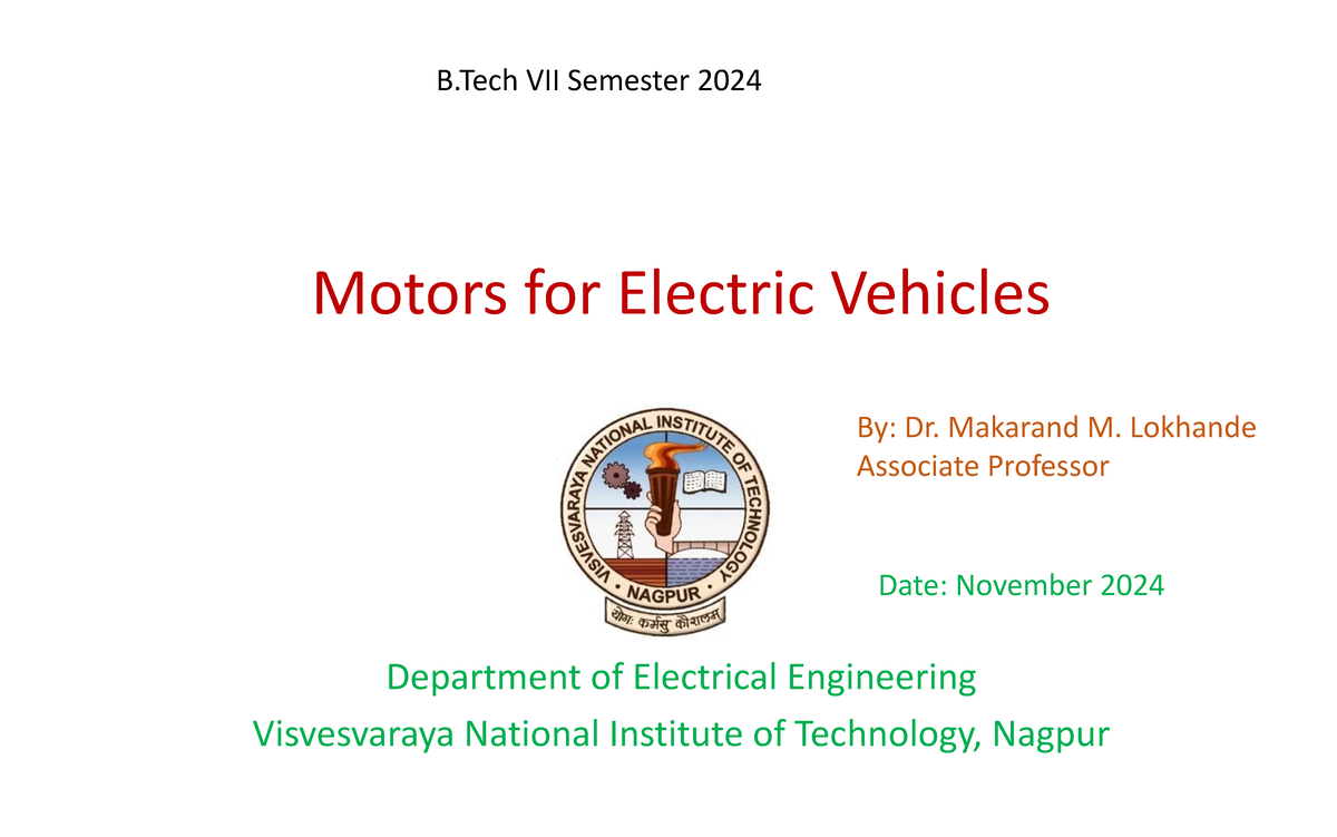 Ev Motors B This Is The Lecture Notes Shared To Us By Our Professor It Includes Detailed