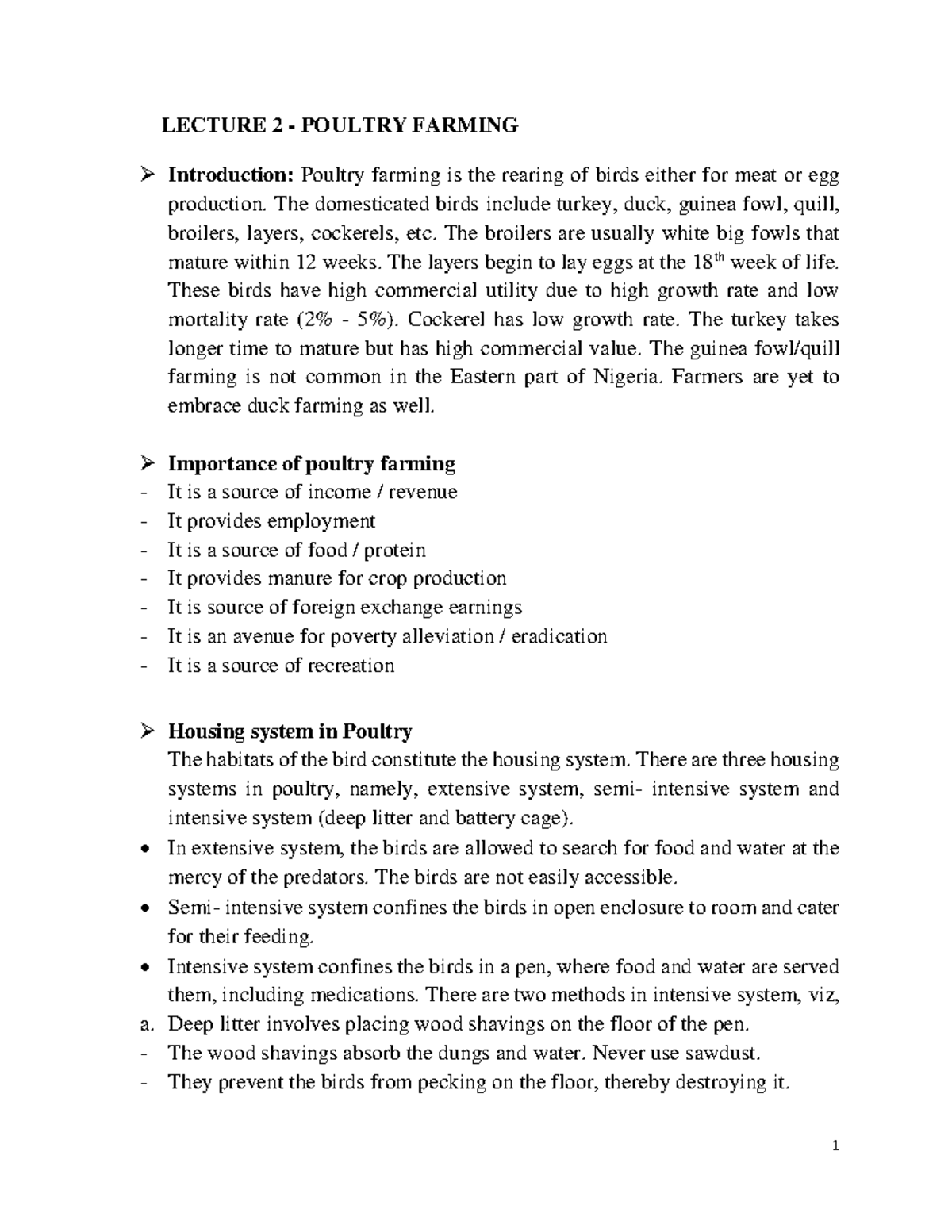 Poultry production. may 2020 - LECTURE 2 - POULTRY FARMING Introduction ...
