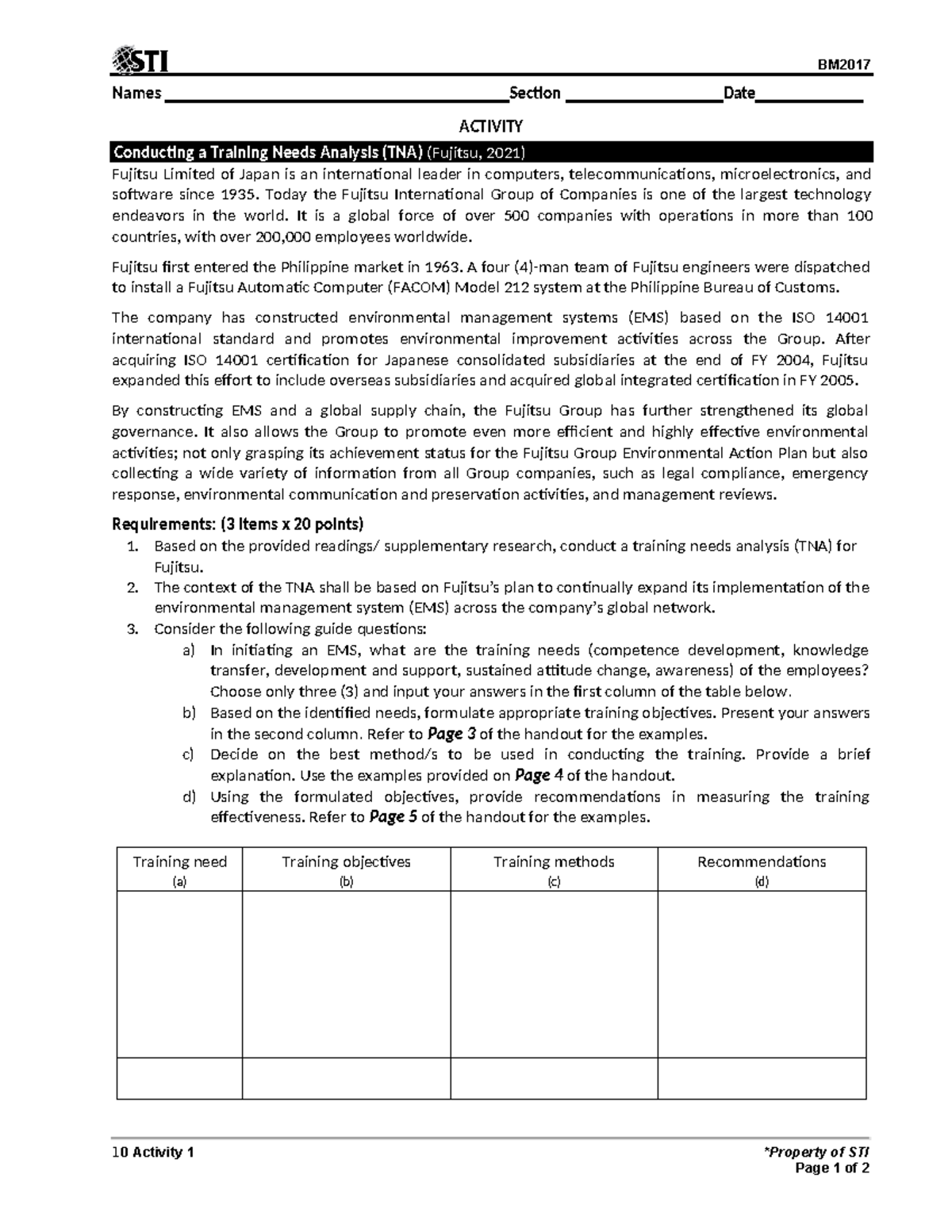 10 Activity 1(15) - BM Names Section Date 10 Activity 1 *Property of ...