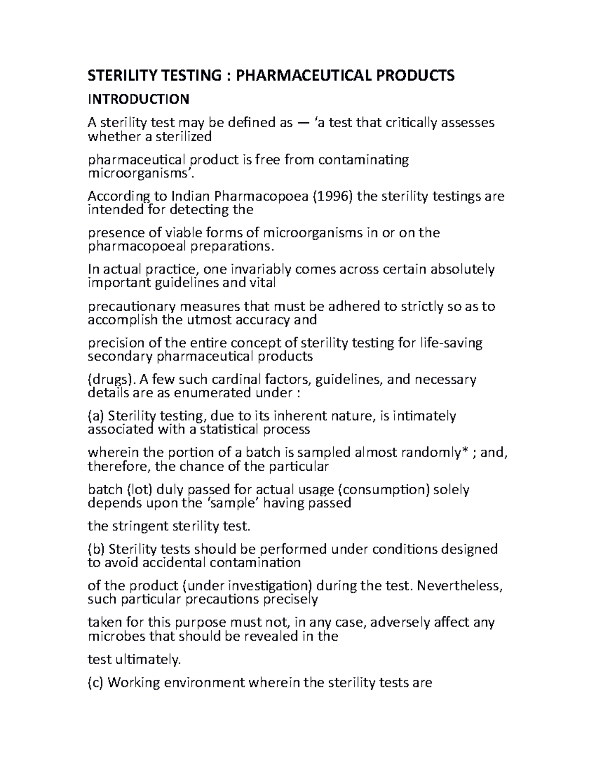 Sterility Testing Pharmaceutical Products - STERILITY TESTING ...