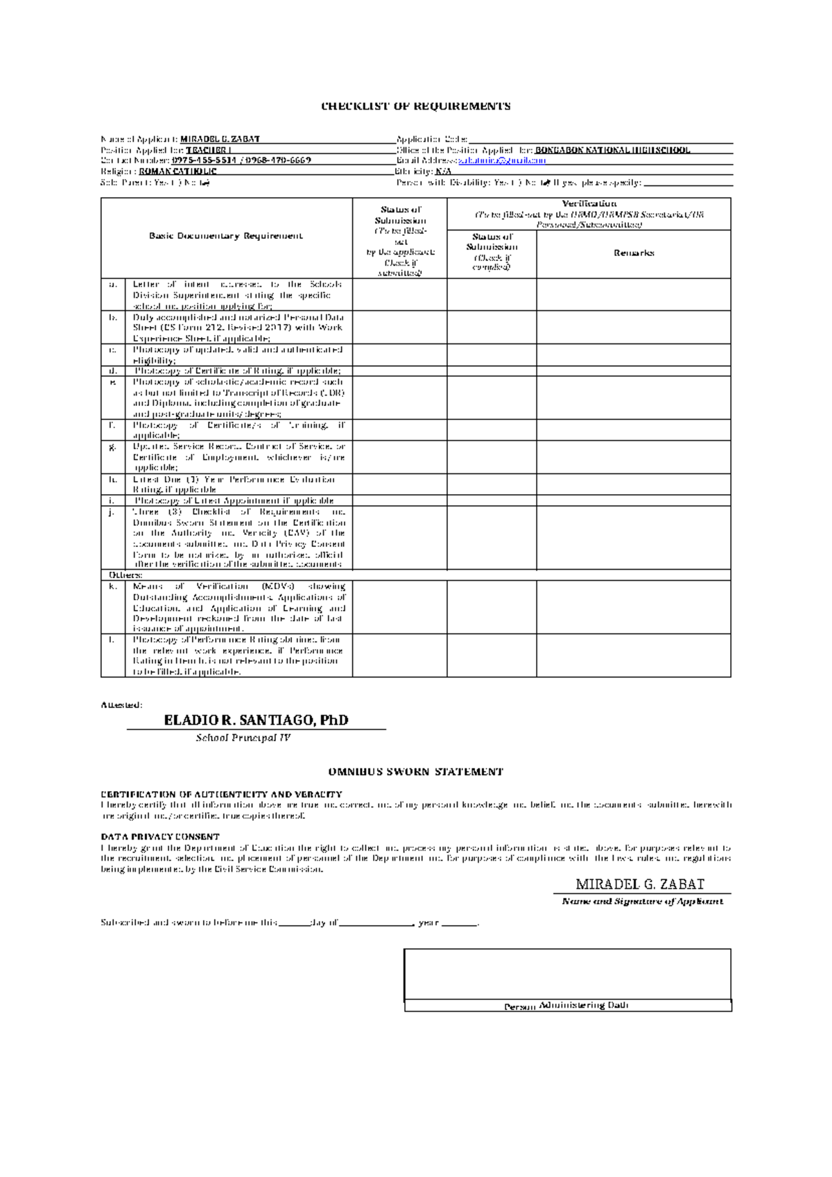 Checklist-of-Requirements - CHECKLIST OF REQUIREMENTS Name of Applicant ...