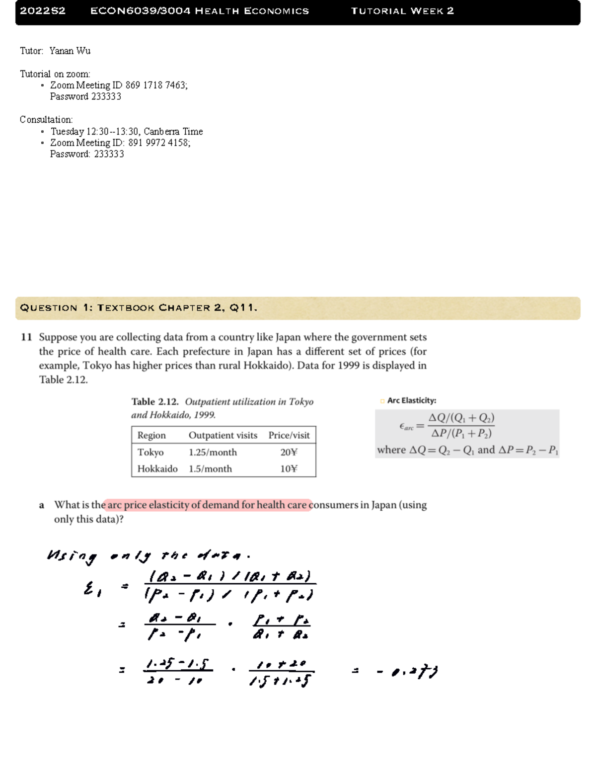 3004 Week 2 Solutions - tutorial - Using only the data 102 Qi 1 1 10 T ...