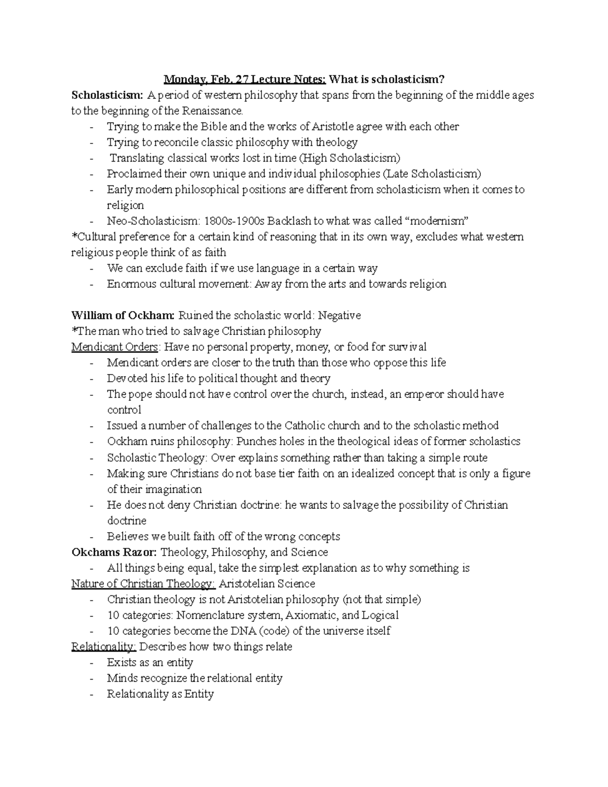 PHIL 1000 Notes Week 7 Feb 27- March 3 - Monday, Feb. 27 Lecture Notes ...