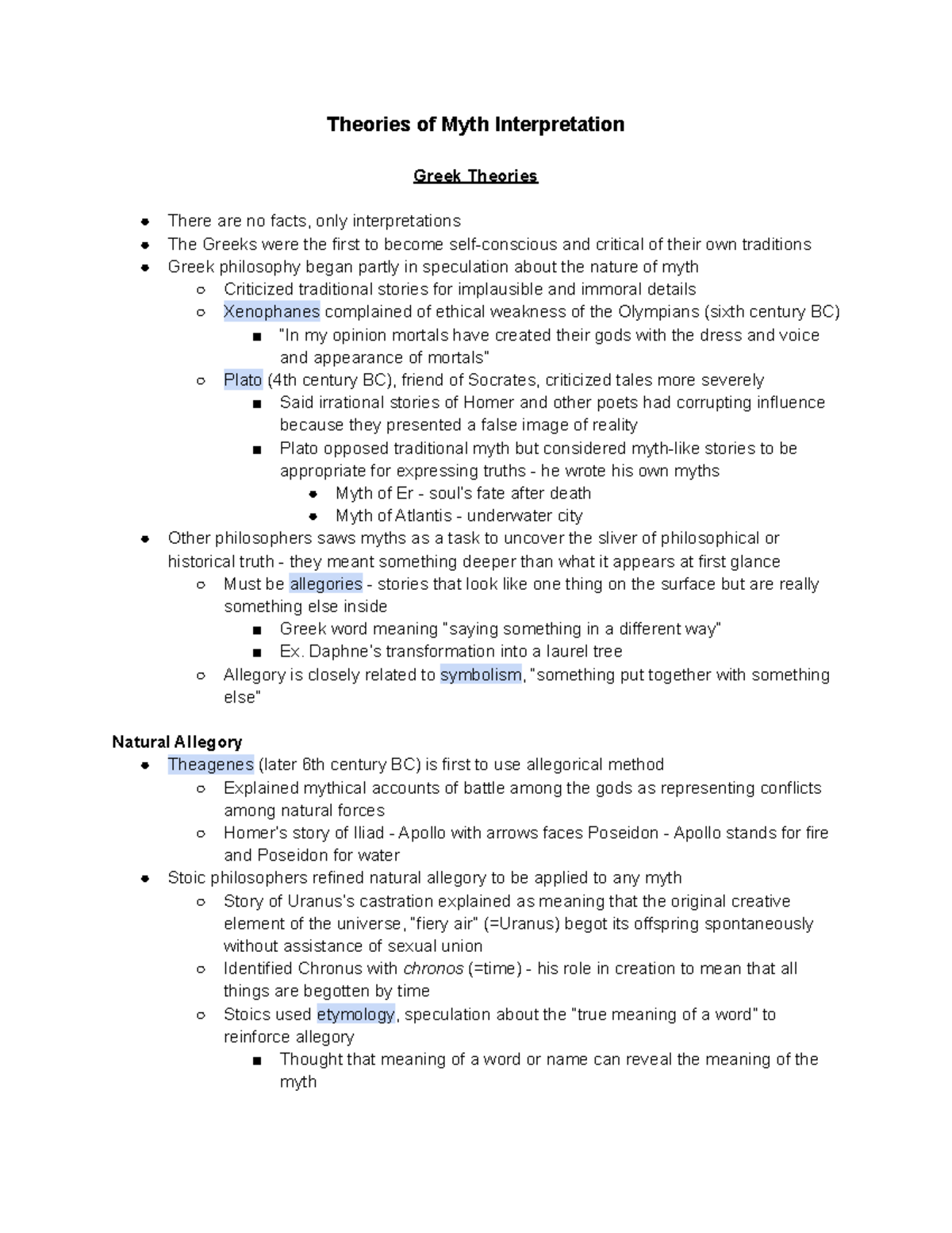Theories of Myth Interpretation notes - Theories of Myth Interpretation ...