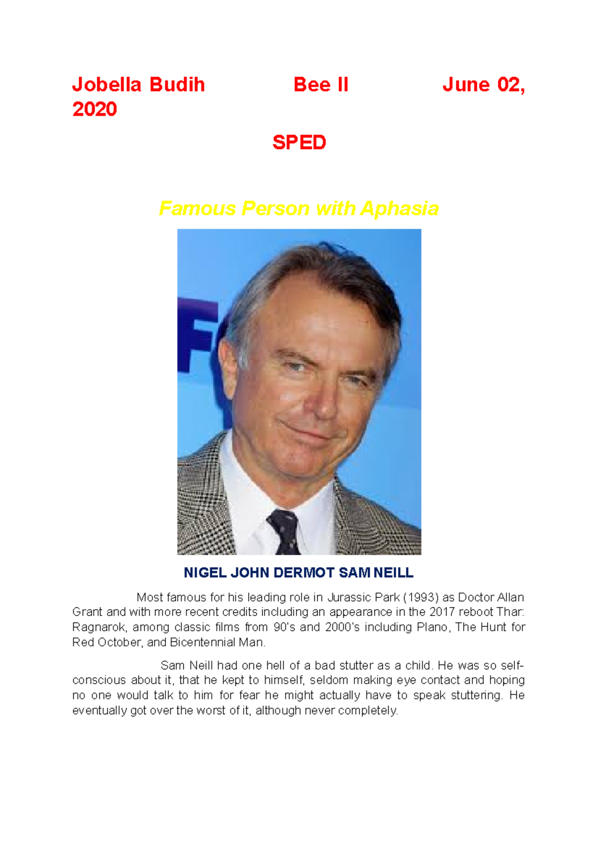 Famous Person with Aphasia - Jobella Budih Bee II June 02, 2020 SPED ...