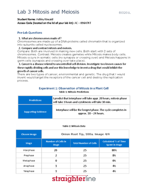 BIO201L Lab 4 - Lab 4 - Student Name: Ashley Kincaid Access Code (located on the lid of your lab ...